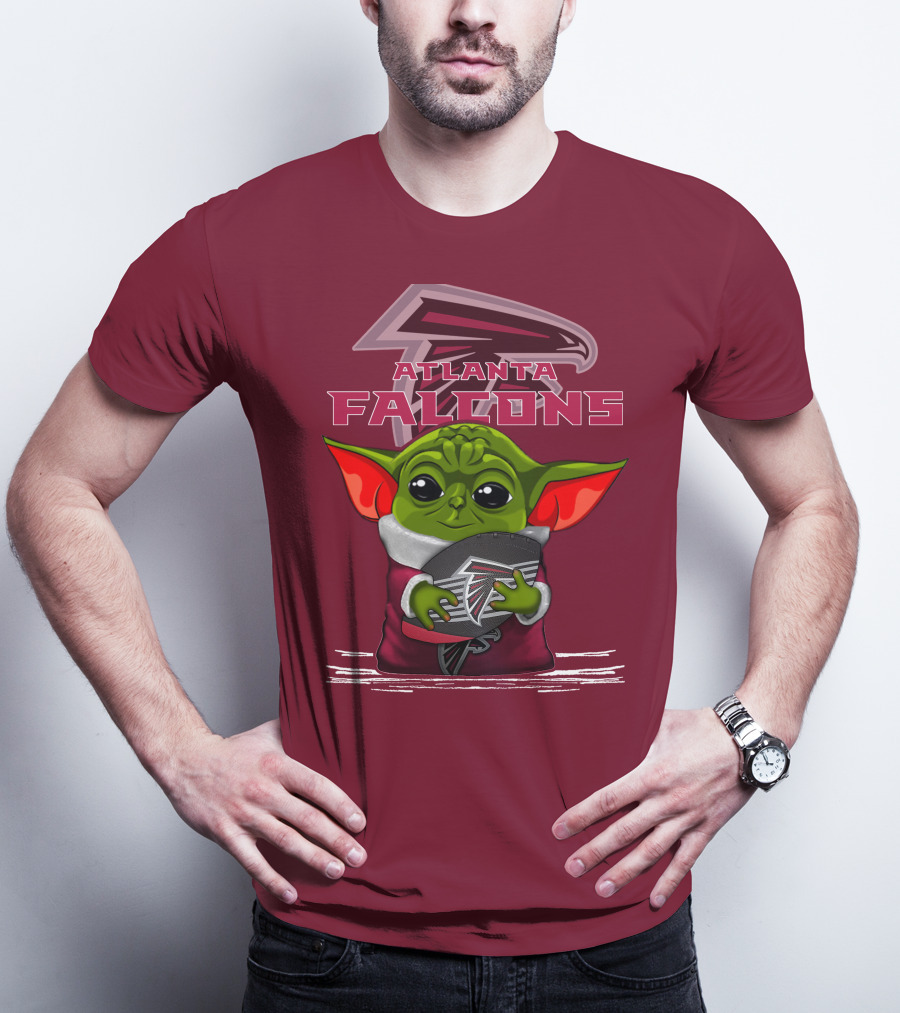 Yoda Holding Atlanta Falcons Football With Logo Background T-Shirt