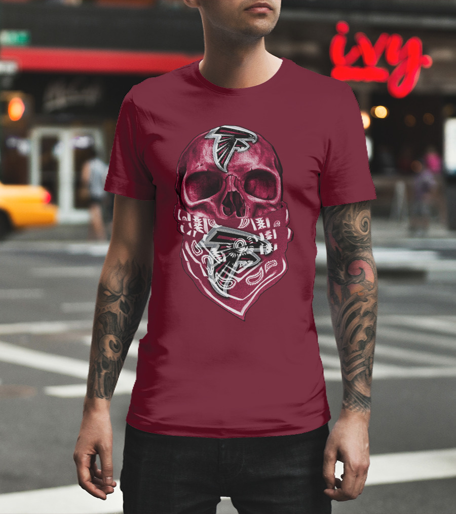 Skull With Atlanta Falcons Logos And Bandana T-Shirt