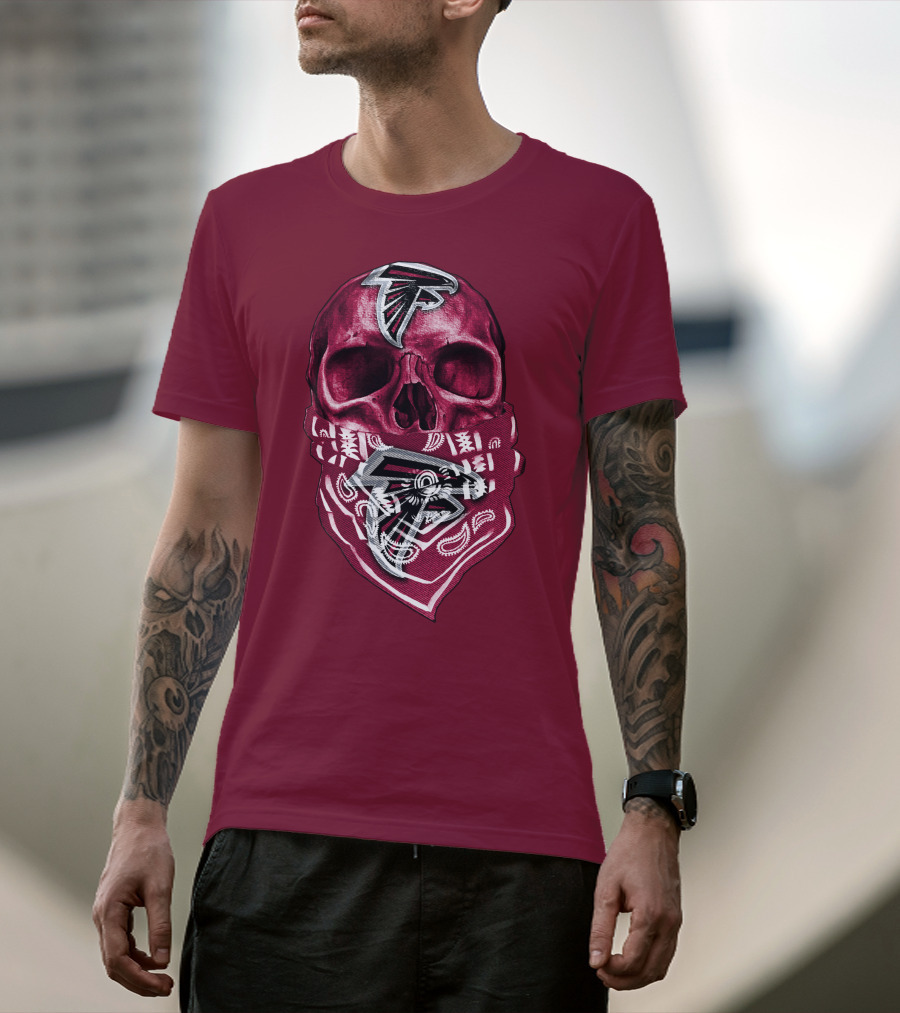 Skull With Atlanta Falcons Logos And Bandana T-Shirt