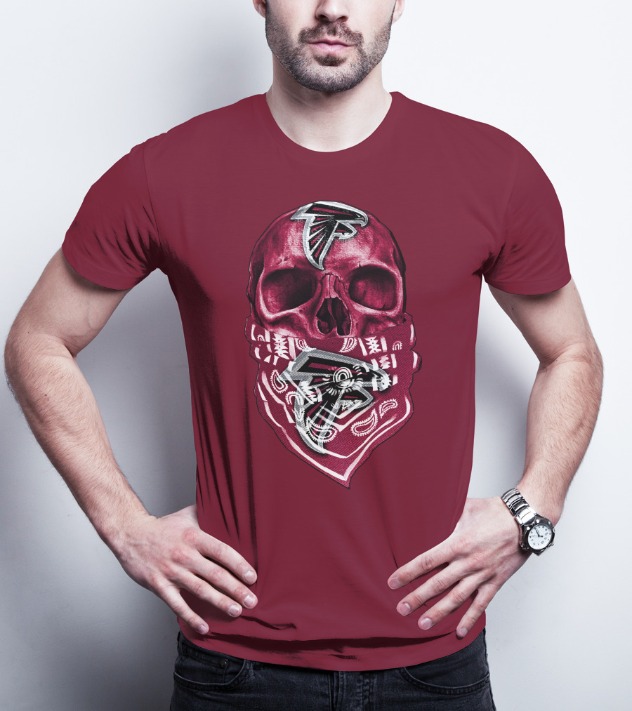 Skull With Atlanta Falcons Logos And Bandana T-Shirt