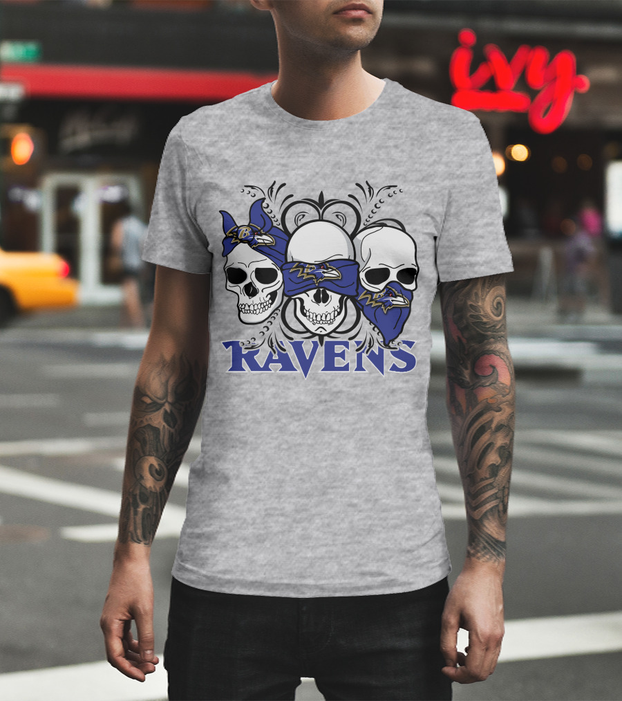 Ravens Three Skulls Bandana Baltimore Ravens T-Shirt