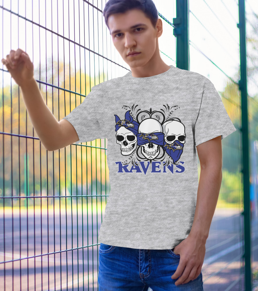 Ravens Three Skulls Bandana Baltimore Ravens T-Shirt
