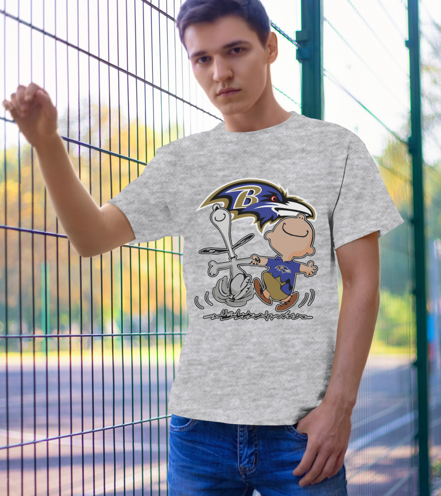 Baltimore Ravens Snoopy Dance With Logo And Characters T-Shirt