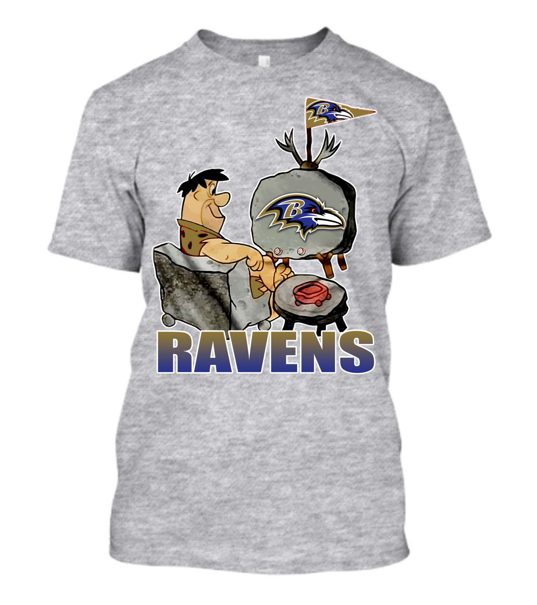 Baltimore Ravens Cartoon Character Watching Tv With Team T-Shirt