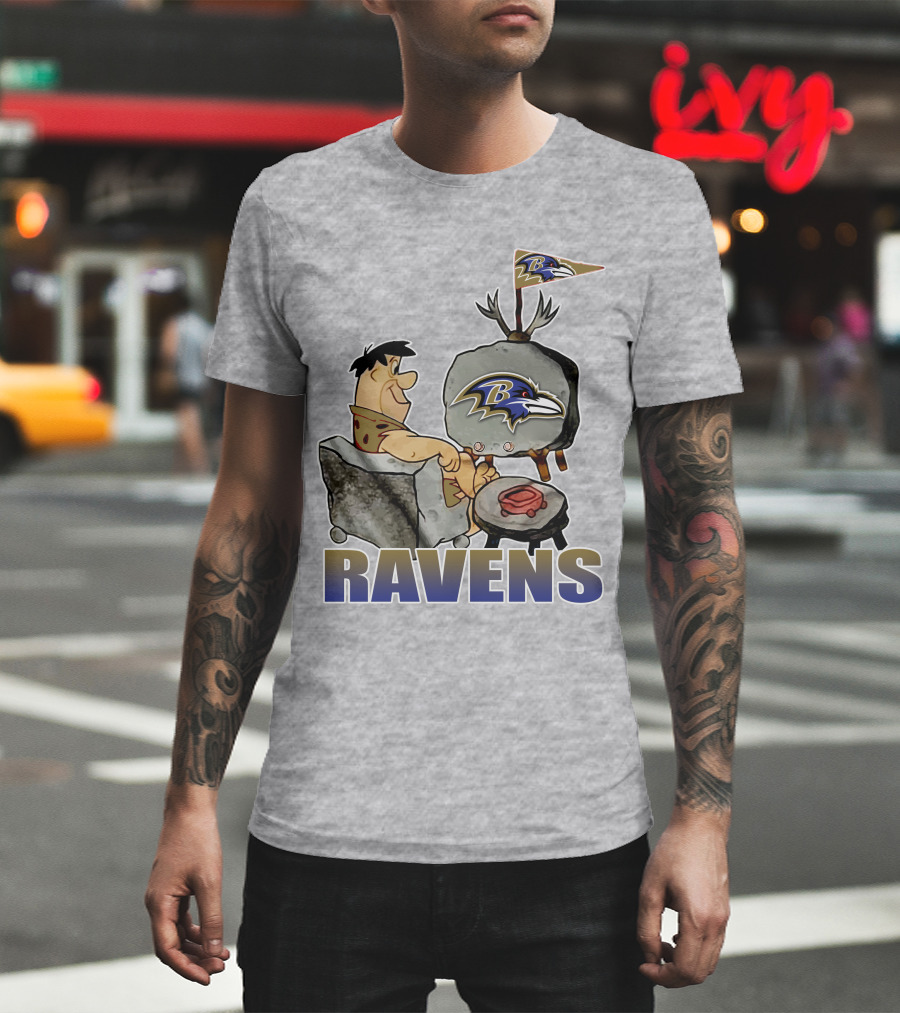 Baltimore Ravens Cartoon Character Watching Tv With Team T-Shirt