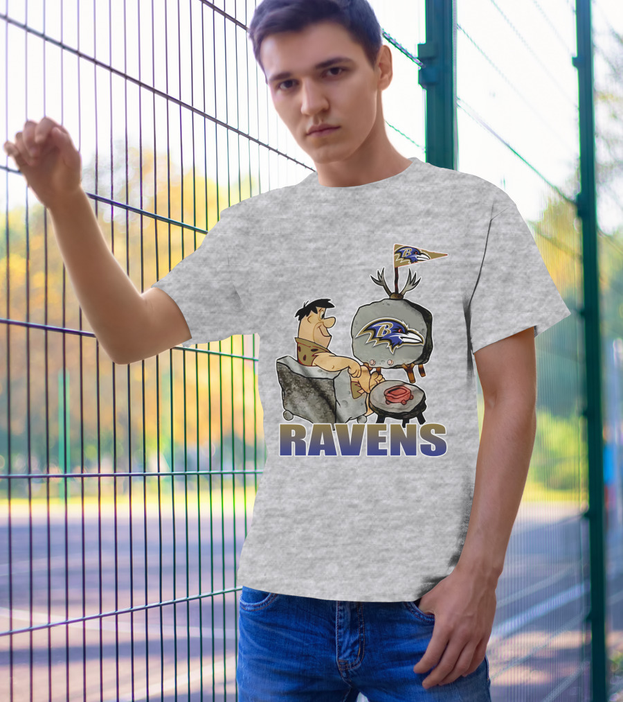 Baltimore Ravens Cartoon Character Watching Tv With Team T-Shirt