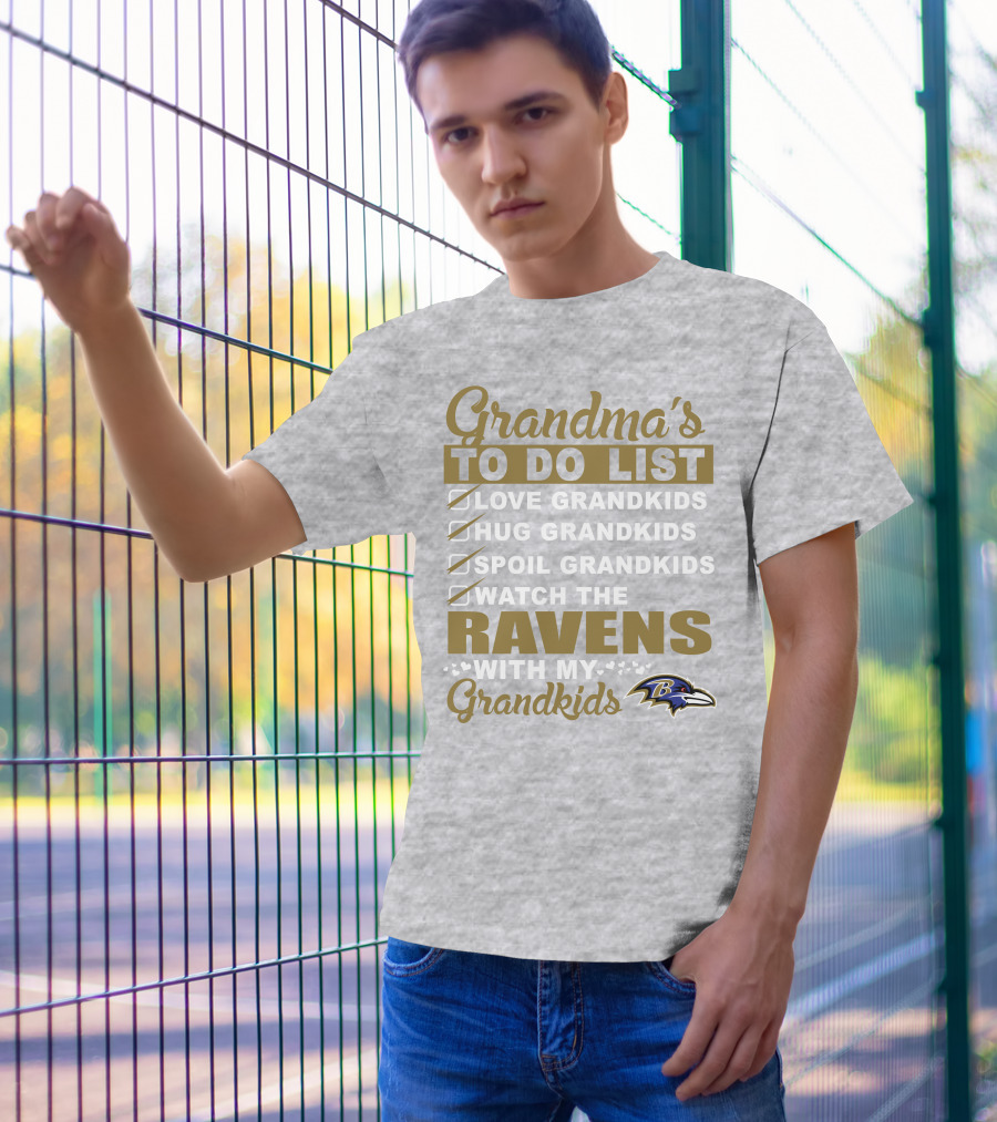 Grandma's To Do List Love Hug Spoil Watch The Ravens With My Grandkids T-Shirt