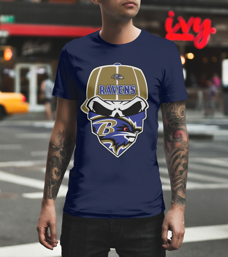Baltimore Ravens Skull Bandana Cap T-Shirt