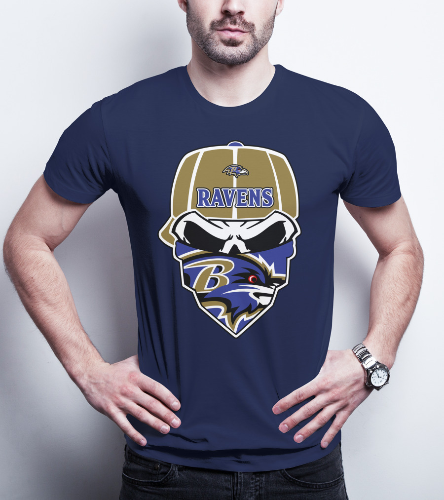 Baltimore Ravens Skull Bandana Cap T-Shirt
