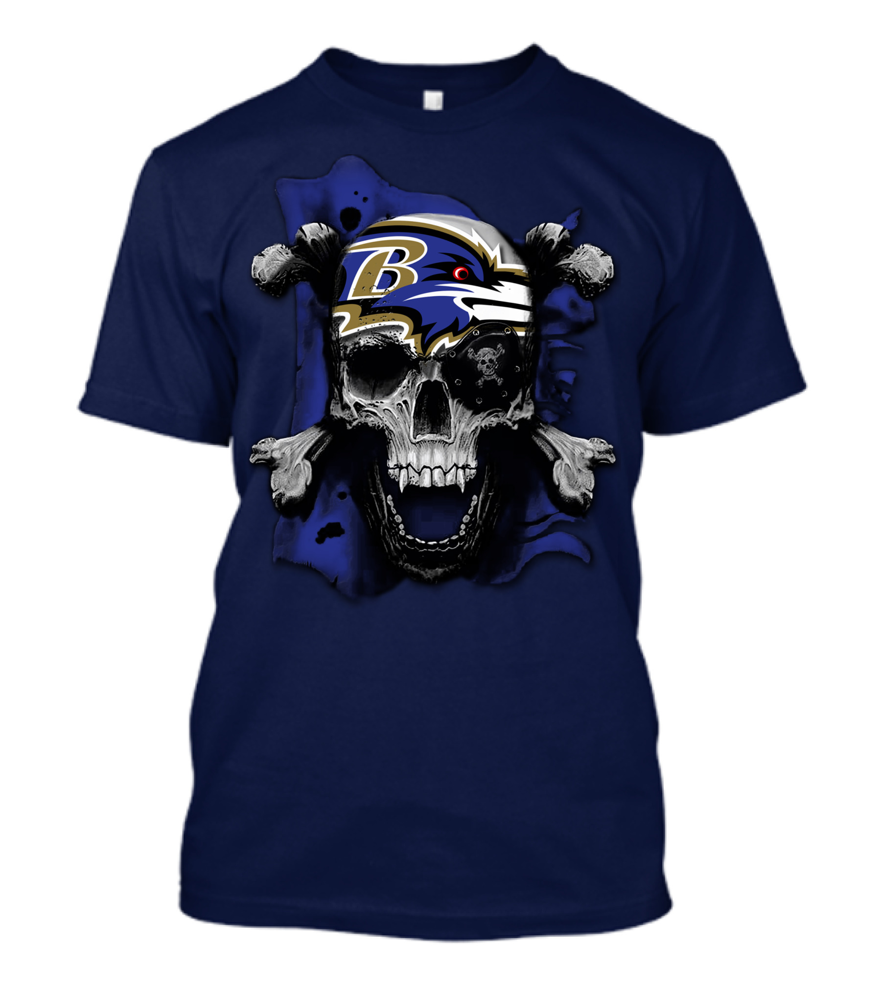 Baltimore Ravens Skull And Crossbones Logo Dark Theme T-Shirt