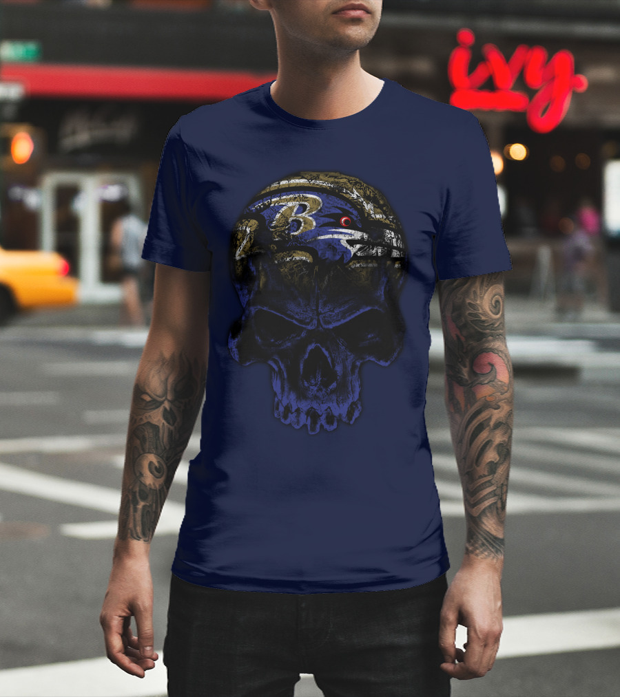 Baltimore Ravens 71 Skull Logo Art T-Shirt