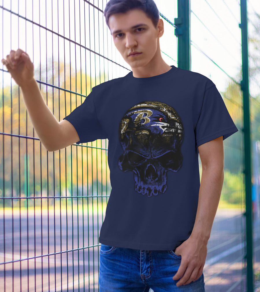Baltimore Ravens 71 Skull Logo Art T-Shirt