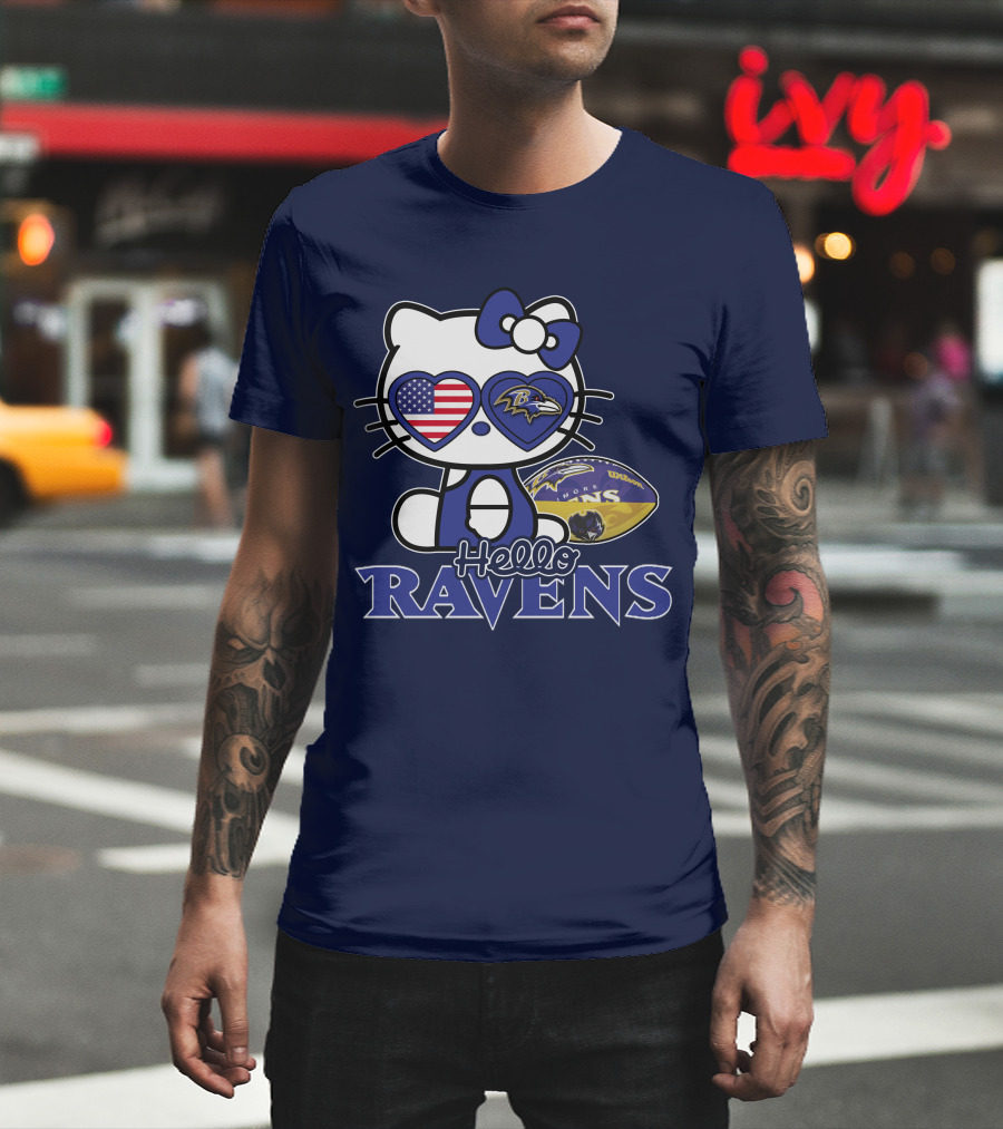 Hello Kitty Ravens Baltimore American Football Fan Cat Toy T-Shirt