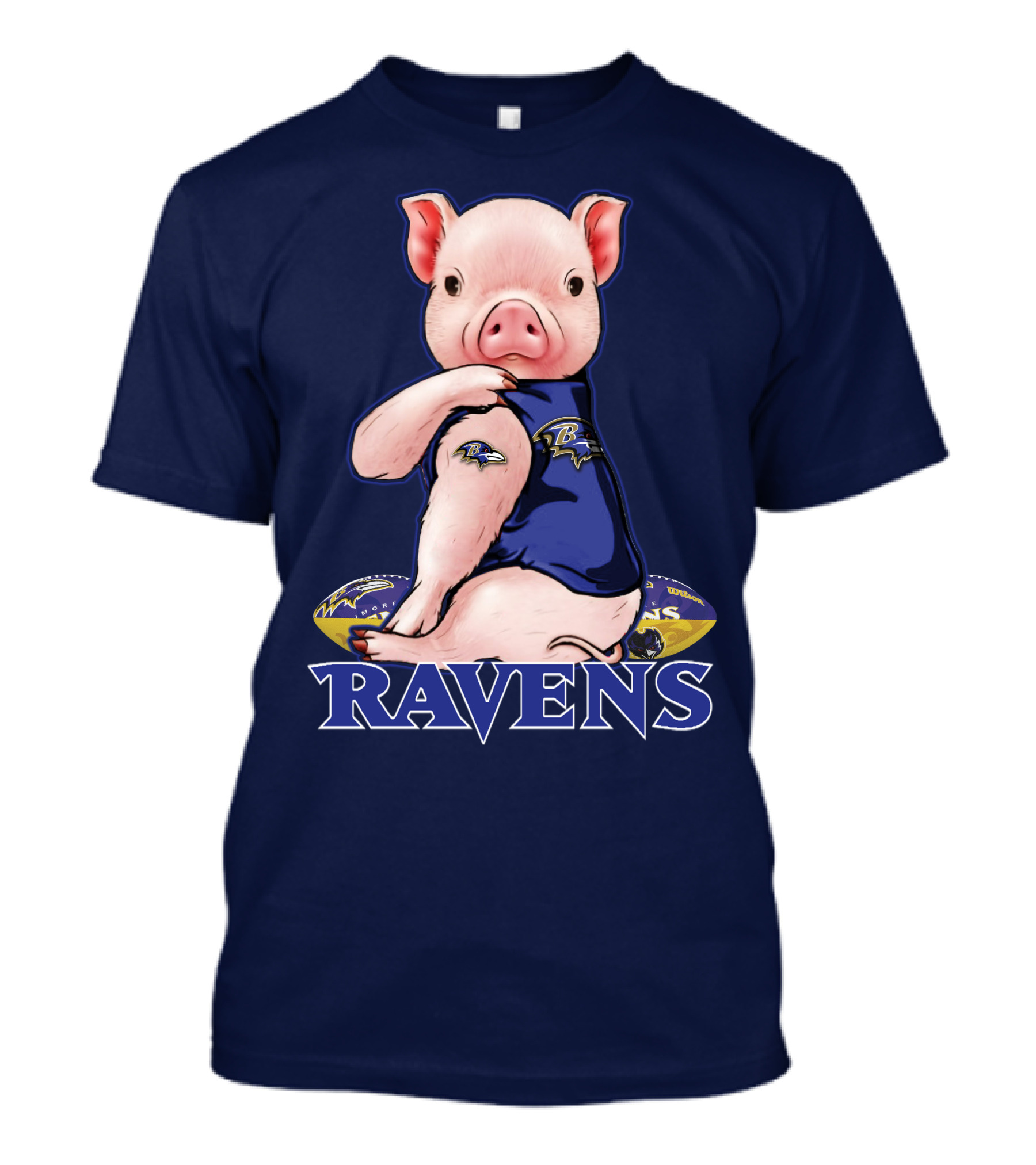Baltimore Ravens Pig Mascot With Team Logo Jersey T-Shirt