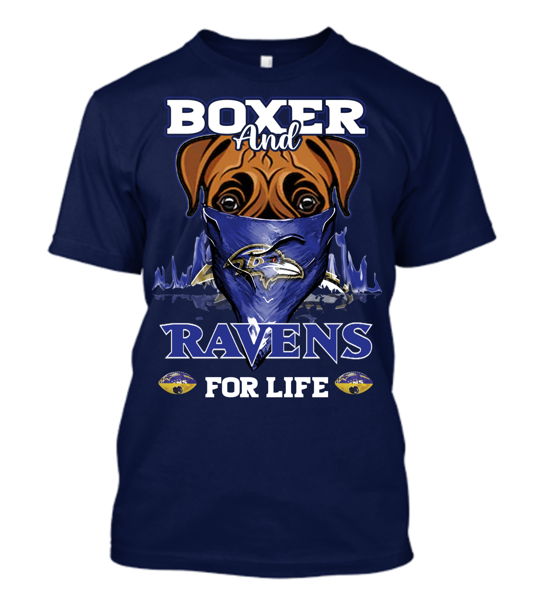 Boxer And Ravens For Life Baltimore Ravens T-Shirt