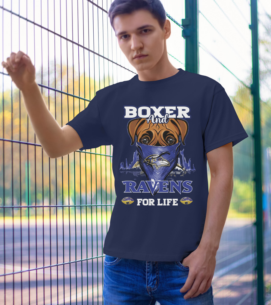 Boxer And Ravens For Life Baltimore Ravens T-Shirt