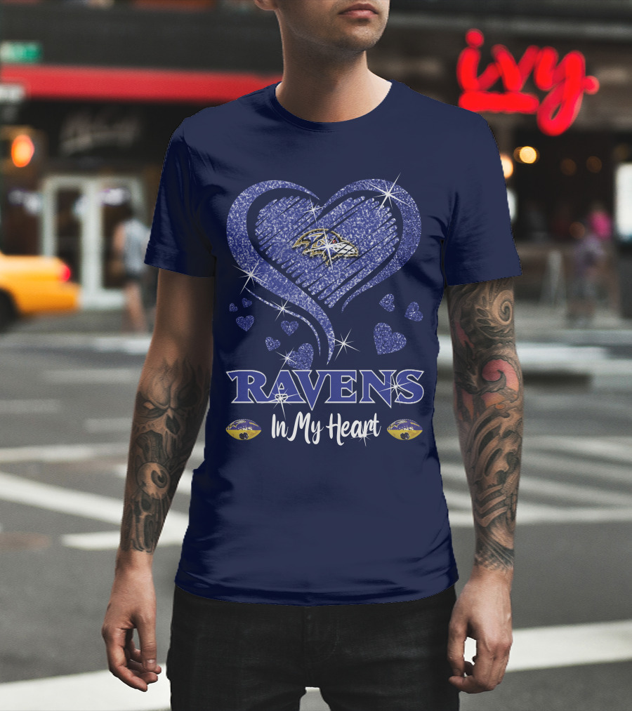 Ravens In My Heart Baltimore Ravens Sparkle Hearts T-Shirt