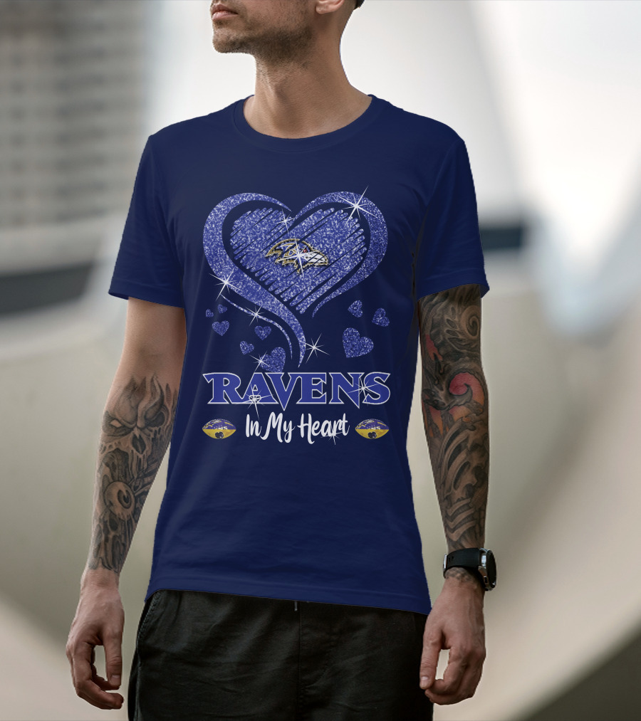 Ravens In My Heart Baltimore Ravens Sparkle Hearts T-Shirt