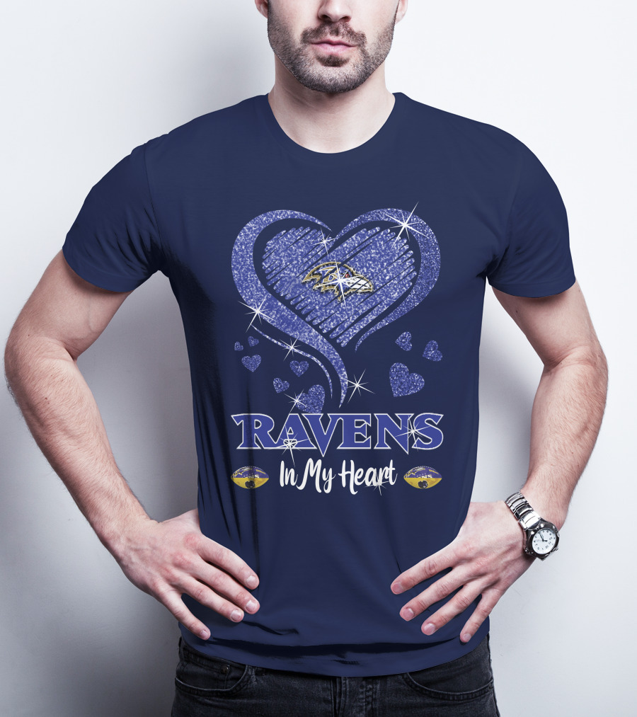 Ravens In My Heart Baltimore Ravens Sparkle Hearts T-Shirt