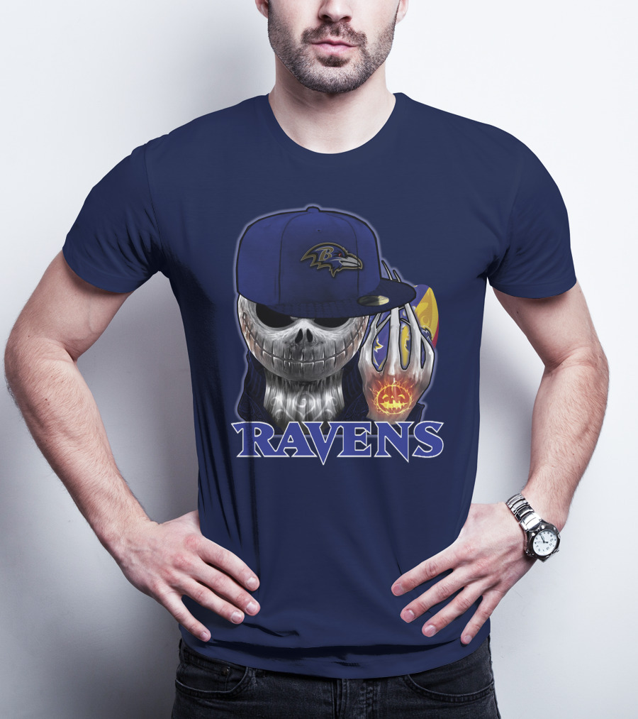 Jackskull Ravens Baltimore Football Logo And Pumpkin T-Shirt