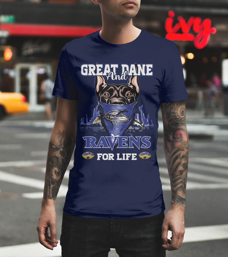 Great Dane And Ravens For Life Baltimore Ravens T-Shirt