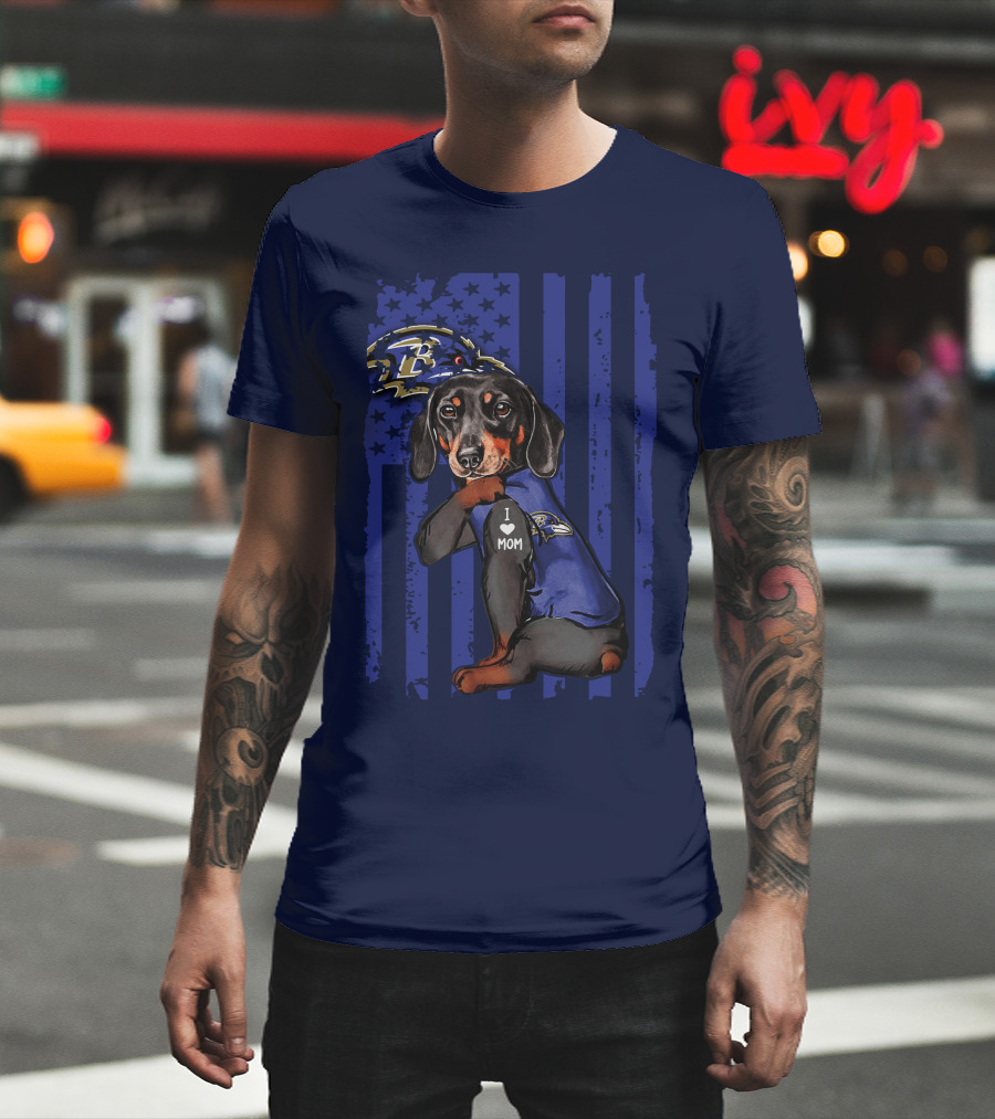 Dachshund I Love Mom Baltimore Ravens Fan Gear Ravens Logo Patriotic T-Shirt