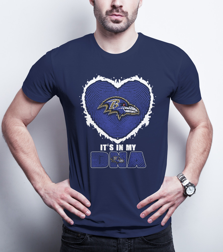 It's In My Dna Baltimore Ravens Heart Fingerprint T-Shirt