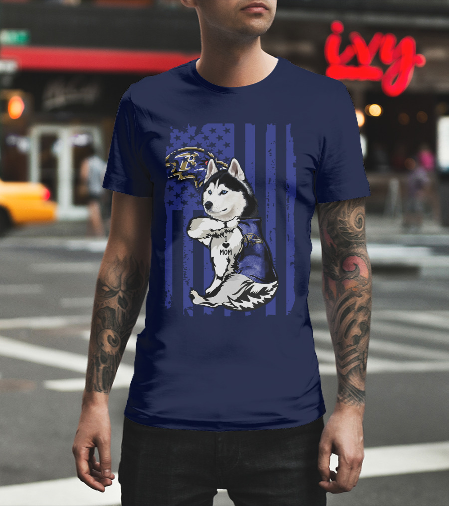 Siberian Husky Mom Baltimore Ravens Flag T-Shirt