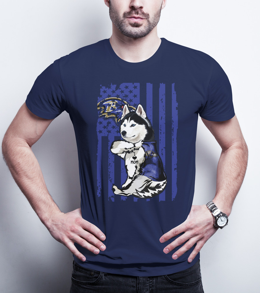 Siberian Husky Mom Baltimore Ravens Flag T-Shirt