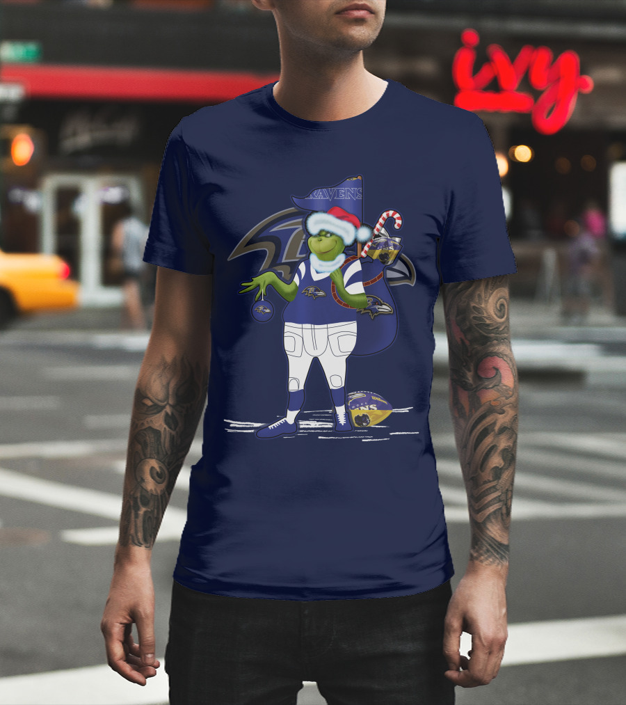 Grinchxmas V1 Baltimore Ravens Dr. Seuss Christmas Football T-Shirt