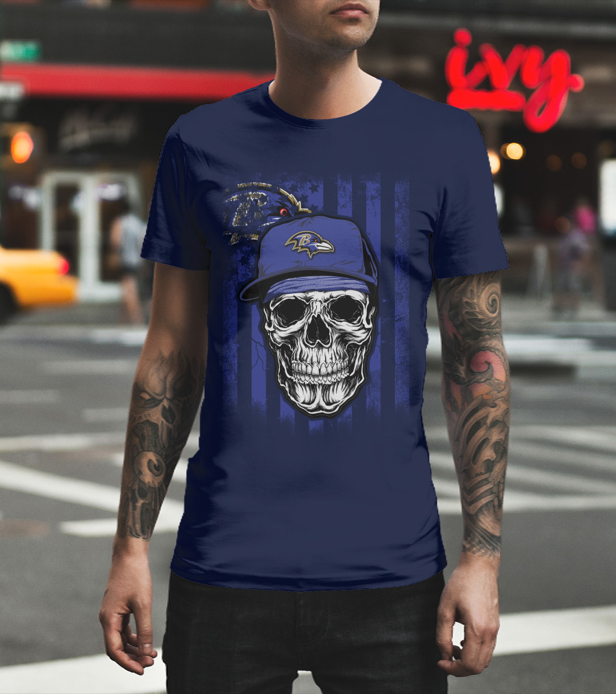 Skull V1 Baltimore Ravens Nfl Logo Cap T-Shirt