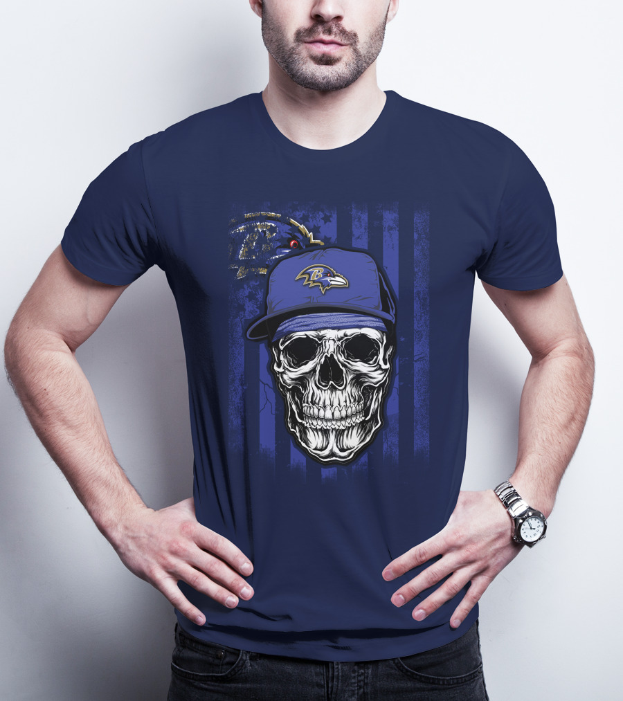 Skull V1 Baltimore Ravens Nfl Logo Cap T-Shirt