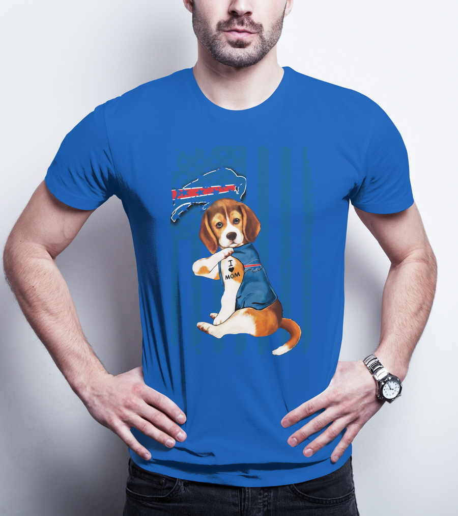 Beagle I Love Mom Buffalo Bills Fan T-Shirt