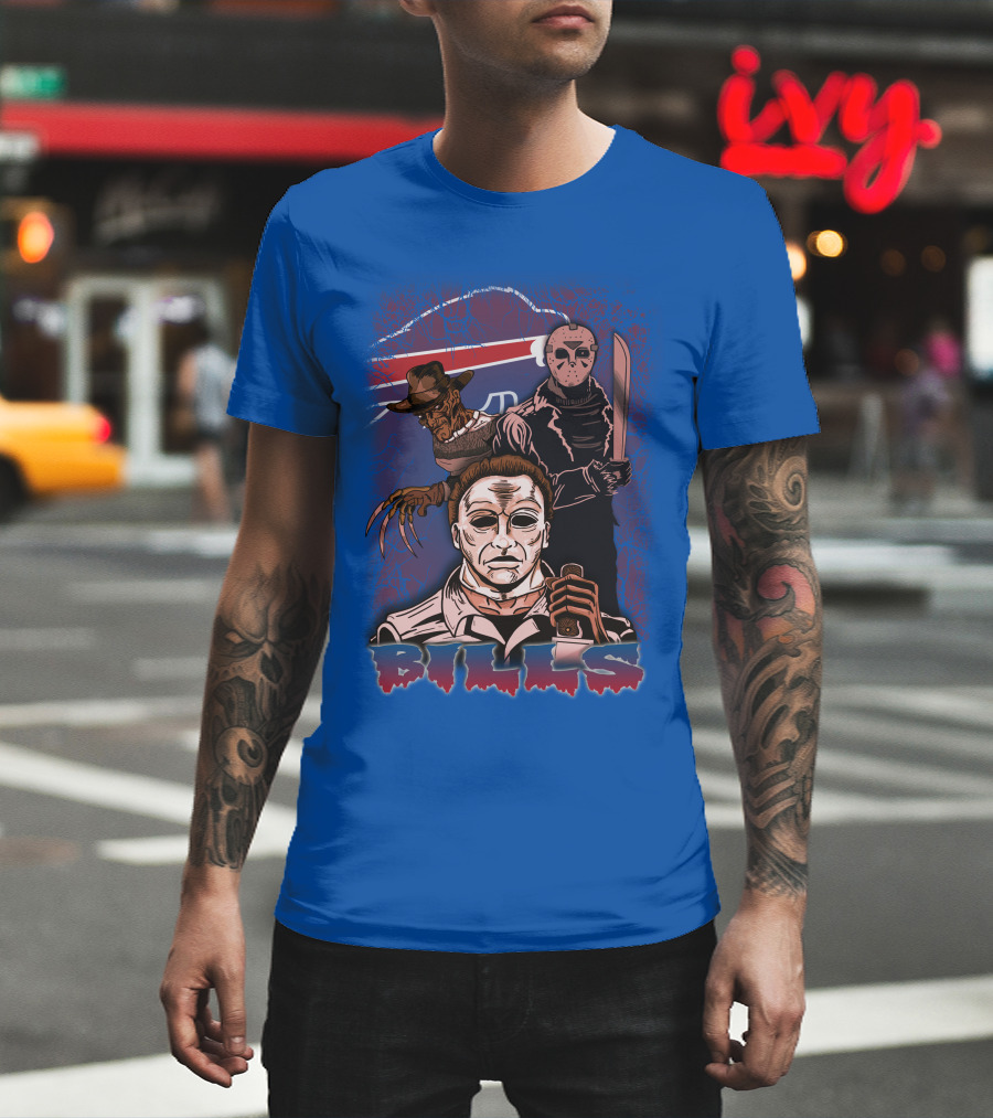 Buffalo Bills Horror Icons Featuring Michael Myers Freddy Krueger Jason Voorhees T-Shirt