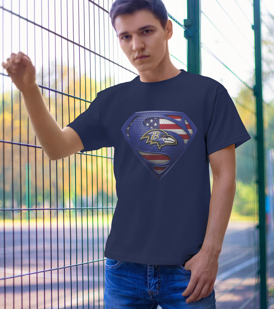 Baltimore Ravens American Flag Superman T-Shirt
