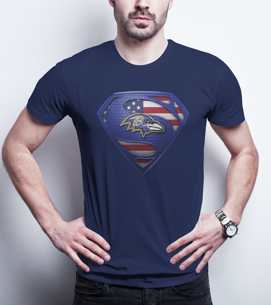 Baltimore Ravens American Flag Superman T-Shirt