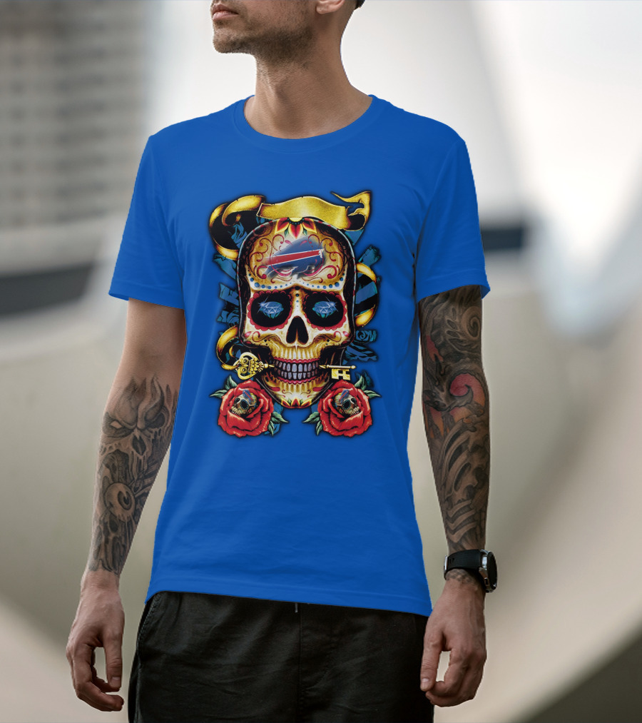 Buffalo Bills Sugar Skull Roses And Keys T-Shirt