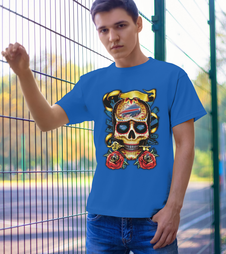 Buffalo Bills Sugar Skull Roses And Keys T-Shirt