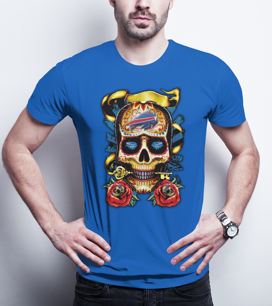 Buffalo Bills Sugar Skull Roses And Keys T-Shirt