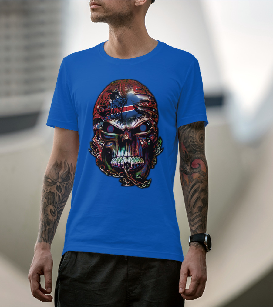 Buffalo Bills 53 Skull Art With American Flag And Tribal Elements T-Shirt