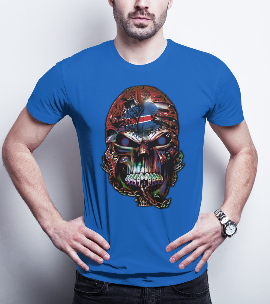 Buffalo Bills 53 Skull Art With American Flag And Tribal Elements T-Shirt