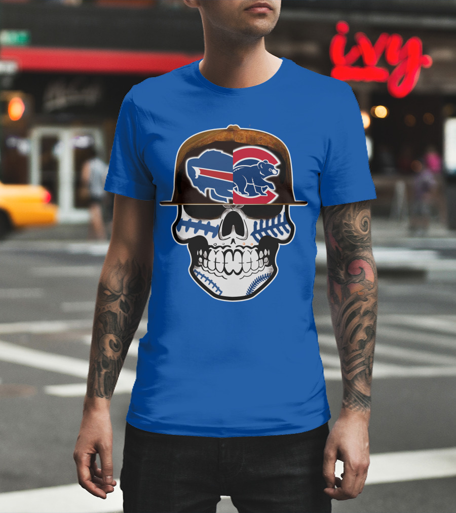Buffalo Bills Chicago Cubs Skull T-Shirt