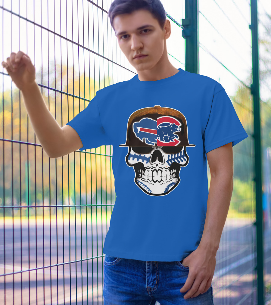 Buffalo Bills Chicago Cubs Skull T-Shirt