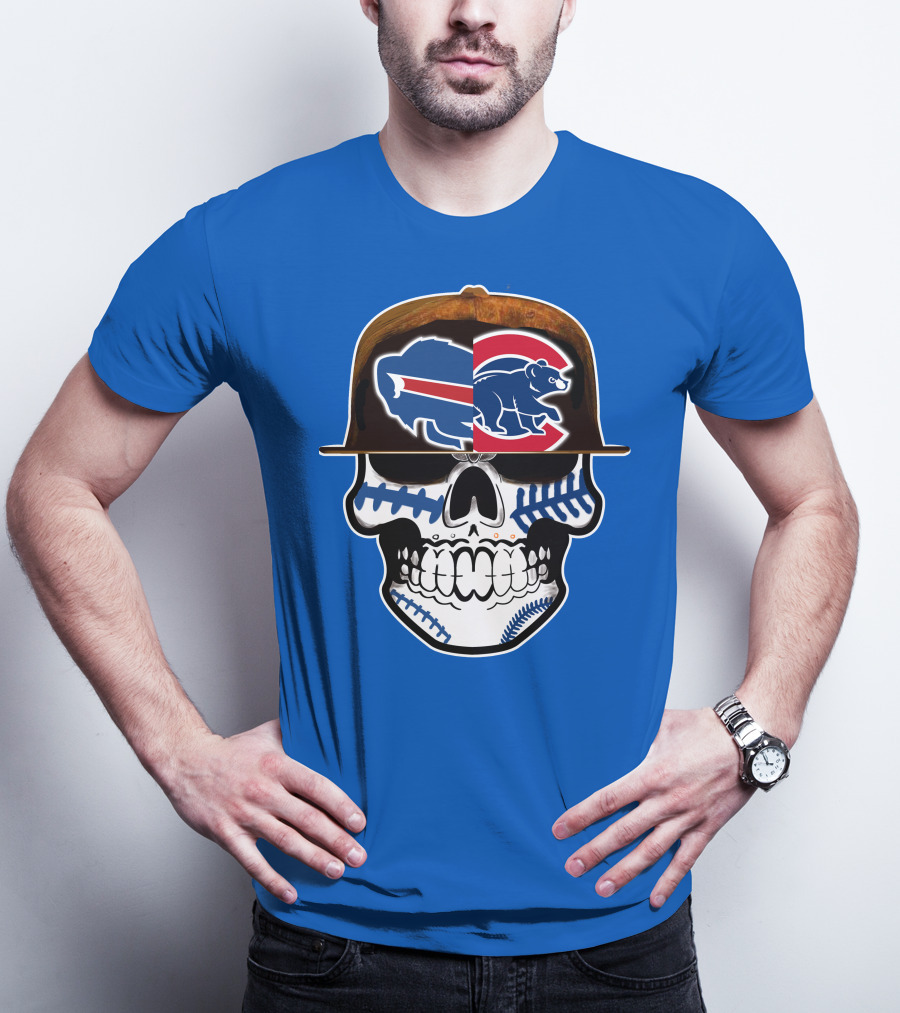 Buffalo Bills Chicago Cubs Skull T-Shirt