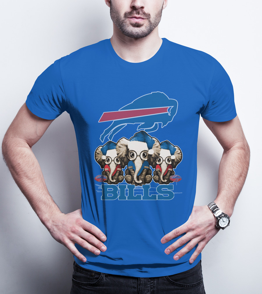Elephant Christmas Buffalo Bills Fans With Team Logo And Red Blue Colors T-Shirt