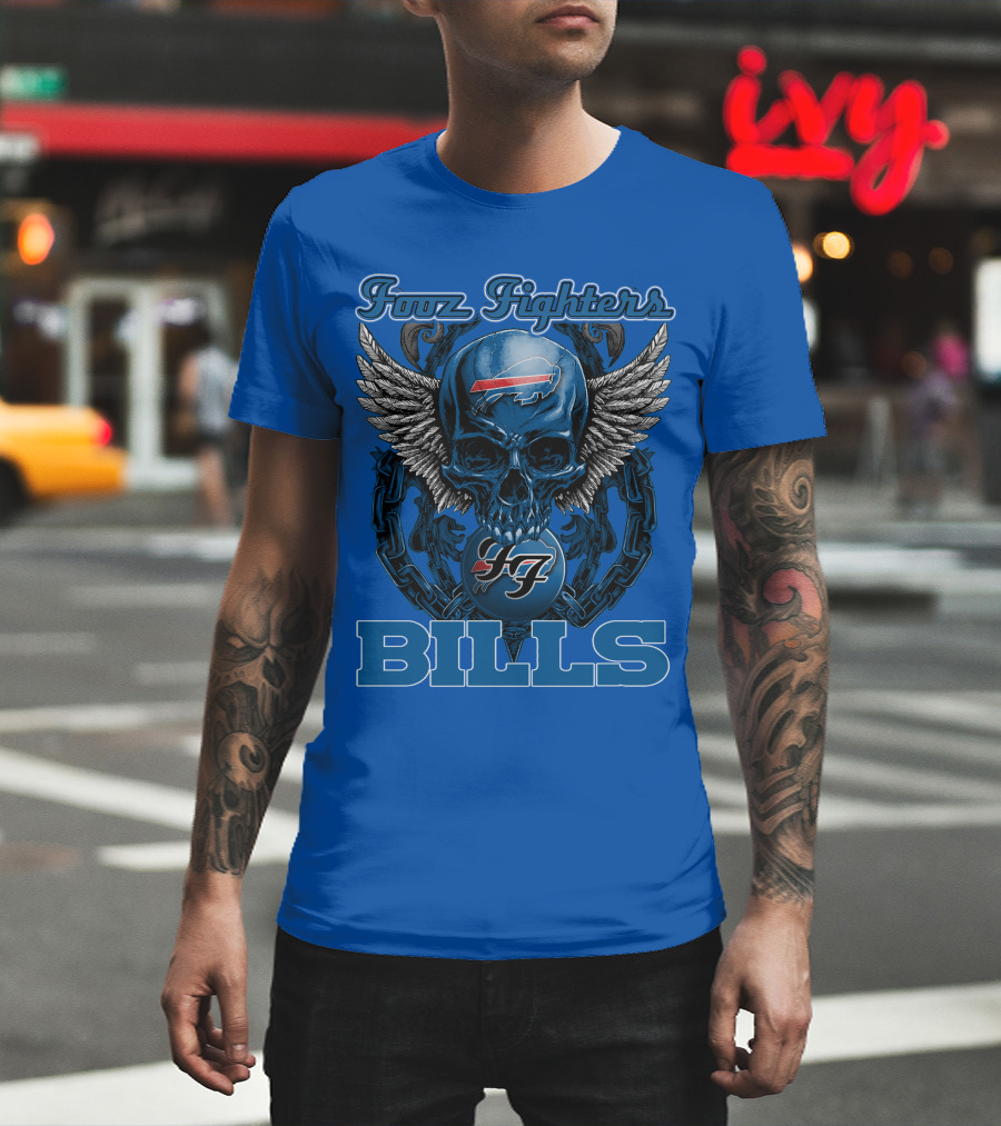 Foo Fighters Buffalo Bills Winged Skull T-Shirt