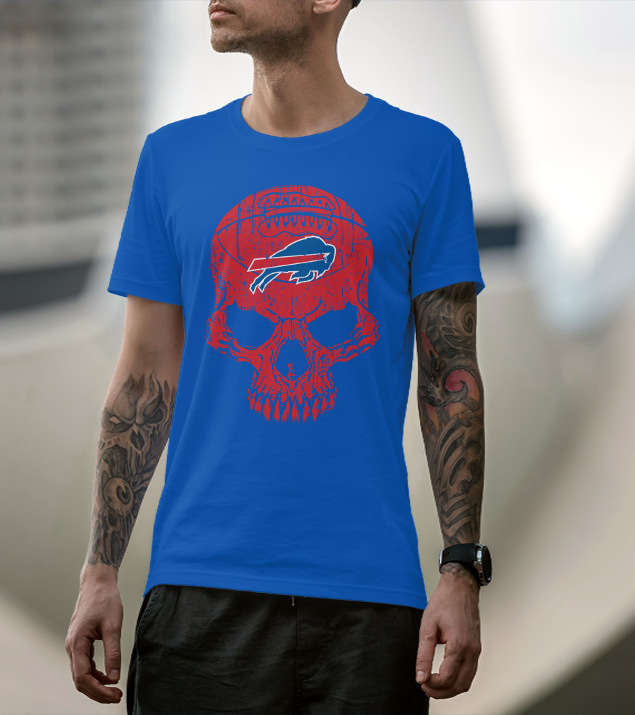Buffalo Bills Skull Logo Football T-Shirt