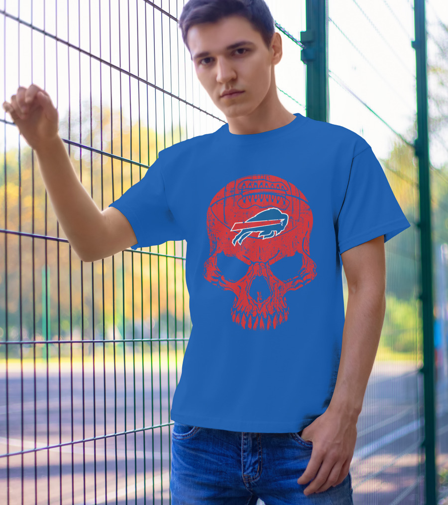 Buffalo Bills Skull Logo Football T-Shirt