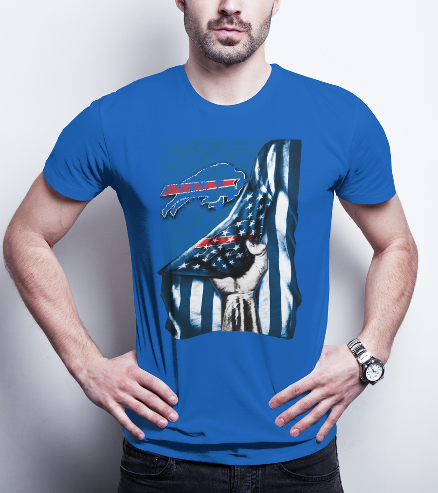 Buffalo Bills American Flag Blue Stripes Football Fan Fist T-Shirt