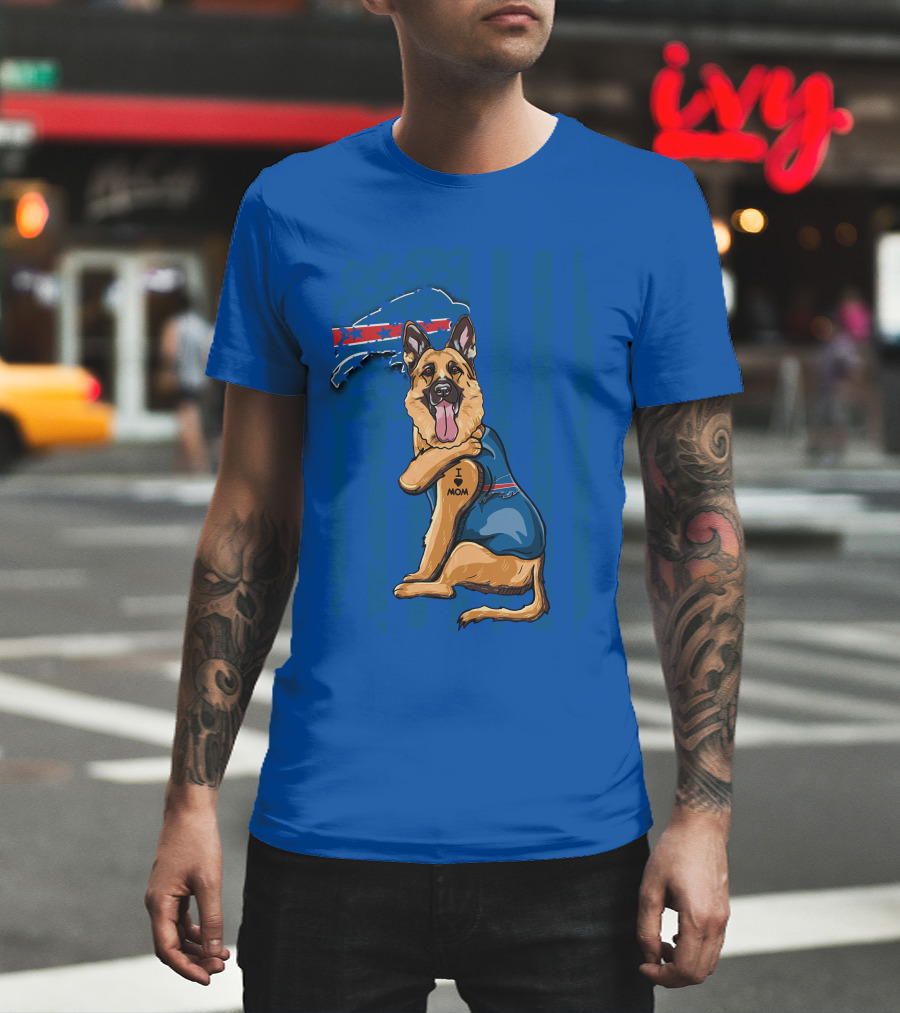 German Shepherd I Love Mom Buffalo Bills Fan Tattoo Art T-Shirt